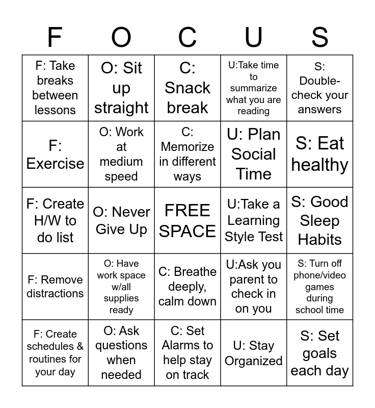 FOCUS BINGO Card