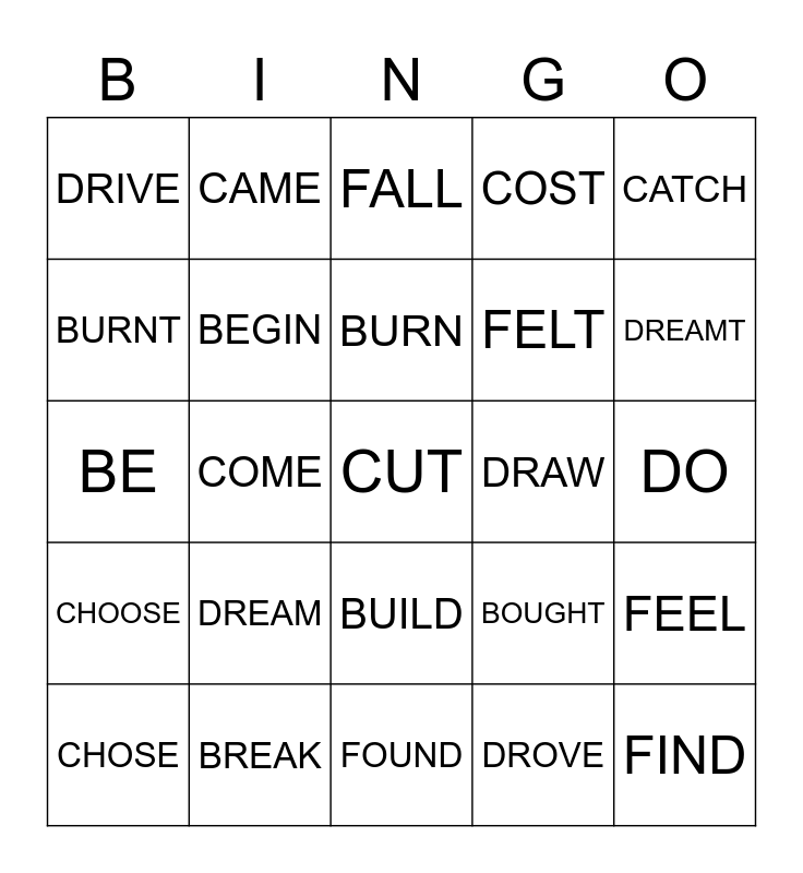 IRREGULAR VERBS Bingo Card