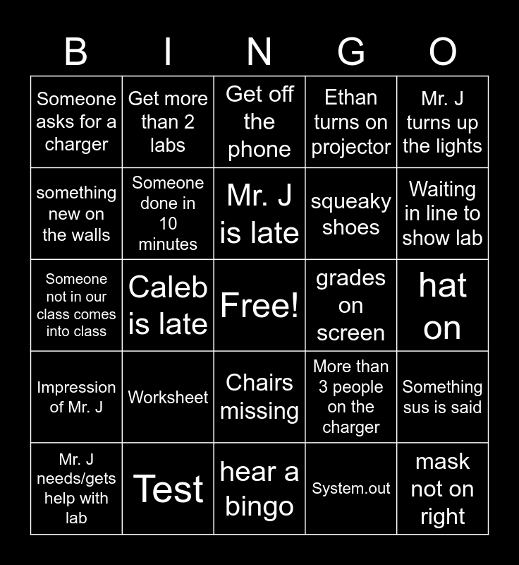 3ed Period bingo Card