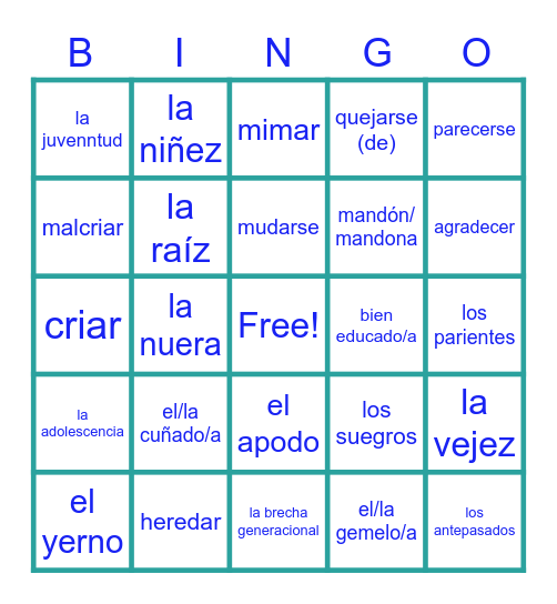 Lección 4 En Familia (Sueña) Bingo Card