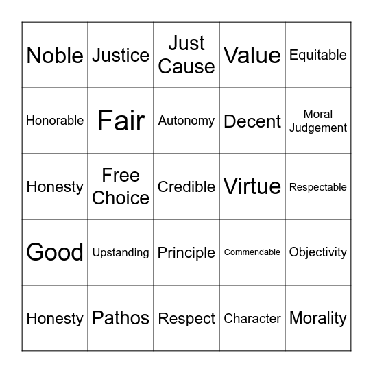 Ethical Bingo Card