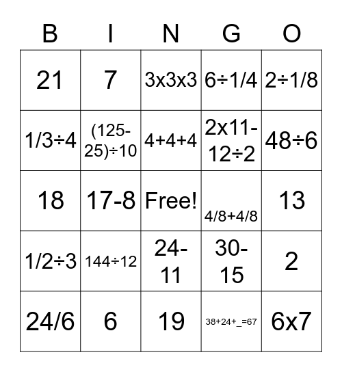 5th Grade Bingo Card