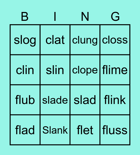 Nonsense Word Bingo Card
