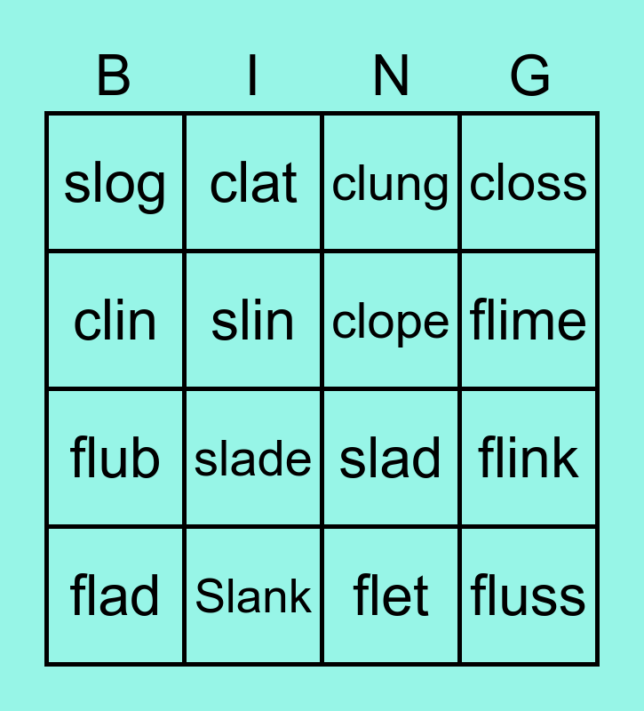 Nonsense Word Bingo Card