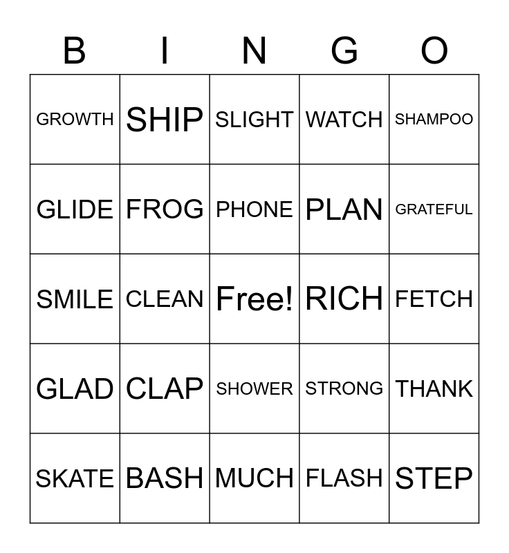 DIGRAPHS and 2 LETTER BLENDS Bingo Card