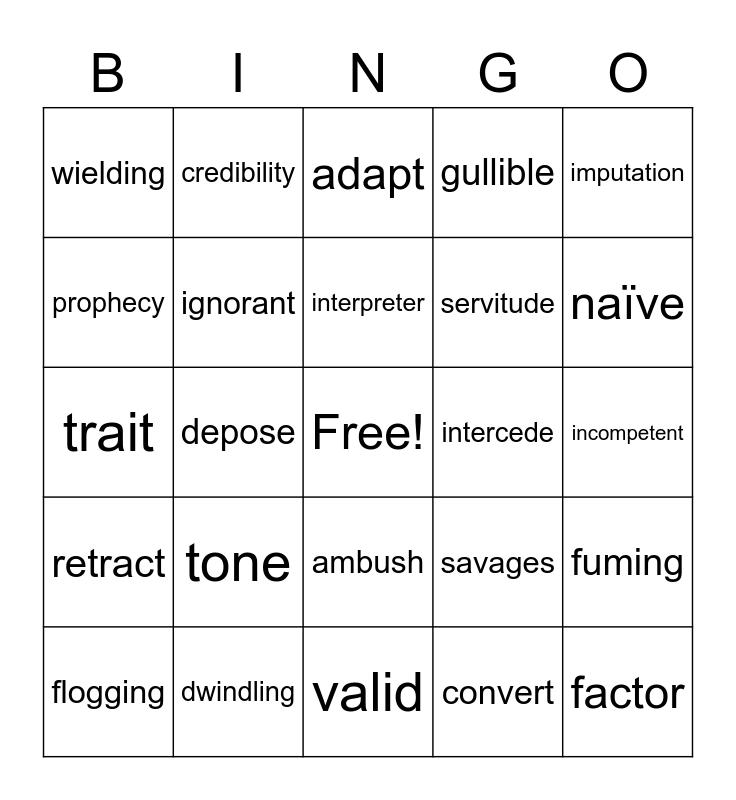 Wit & Wisdom Module 3--6th Grade Bingo Card