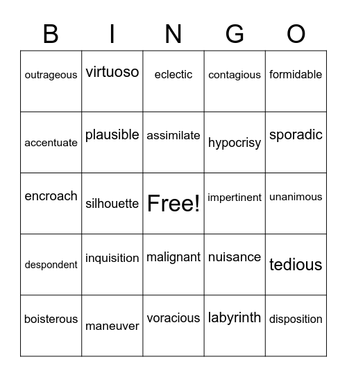 Apples to Apples Bingo Card