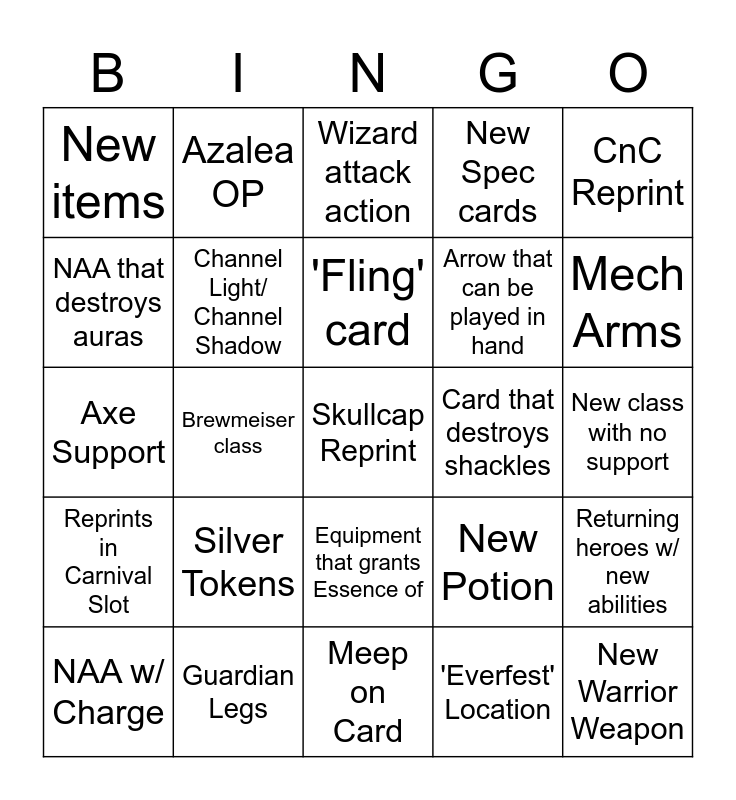 Everfest Bingo Card