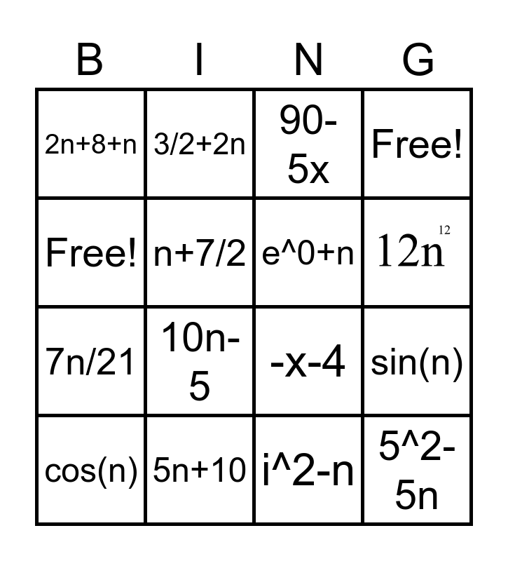 Make it zero Bingo Card