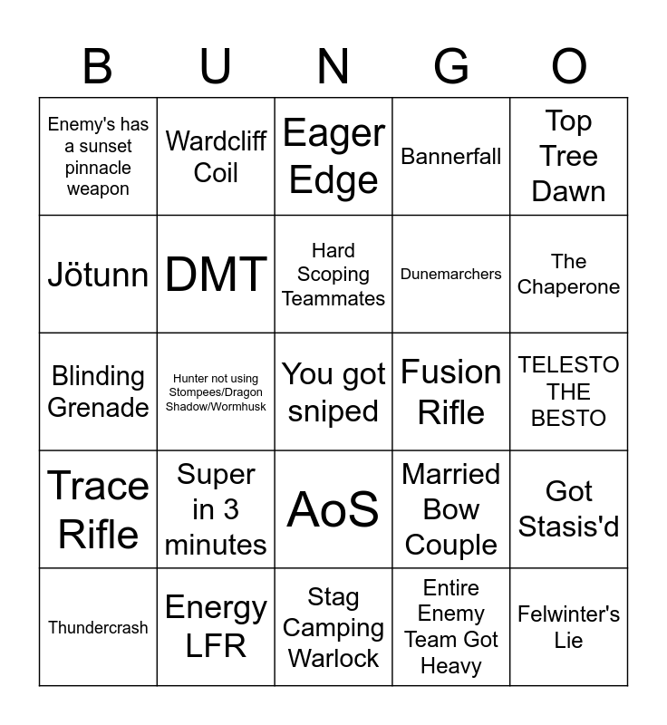 Control Matchmaking (30th Anniversary Meta) Bingo Card