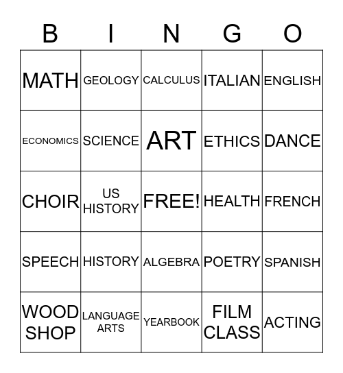 WHAT'S YOUR FAVORITE SUBJECT? Bingo Card