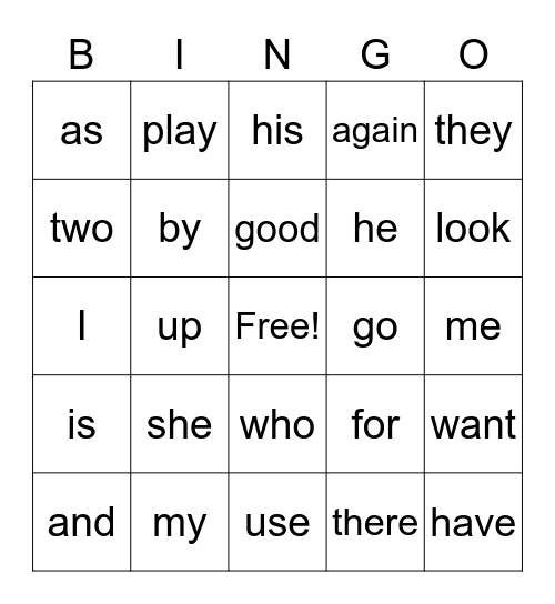 2nd Grade Words Bingo Card