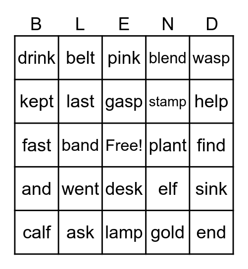 Ending Blends Bingo Card