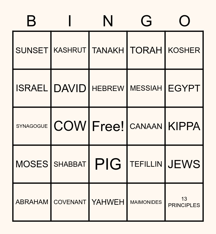 Judaism Bingo Card