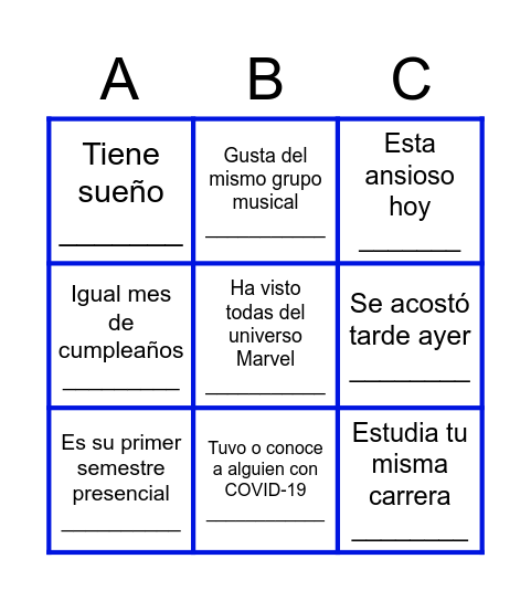 Bingo Humano Bingo Card
