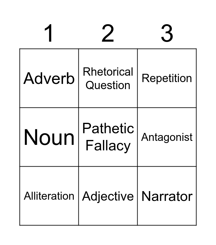 Language Techniques Bingo Card Language Techniques Bingo Card
