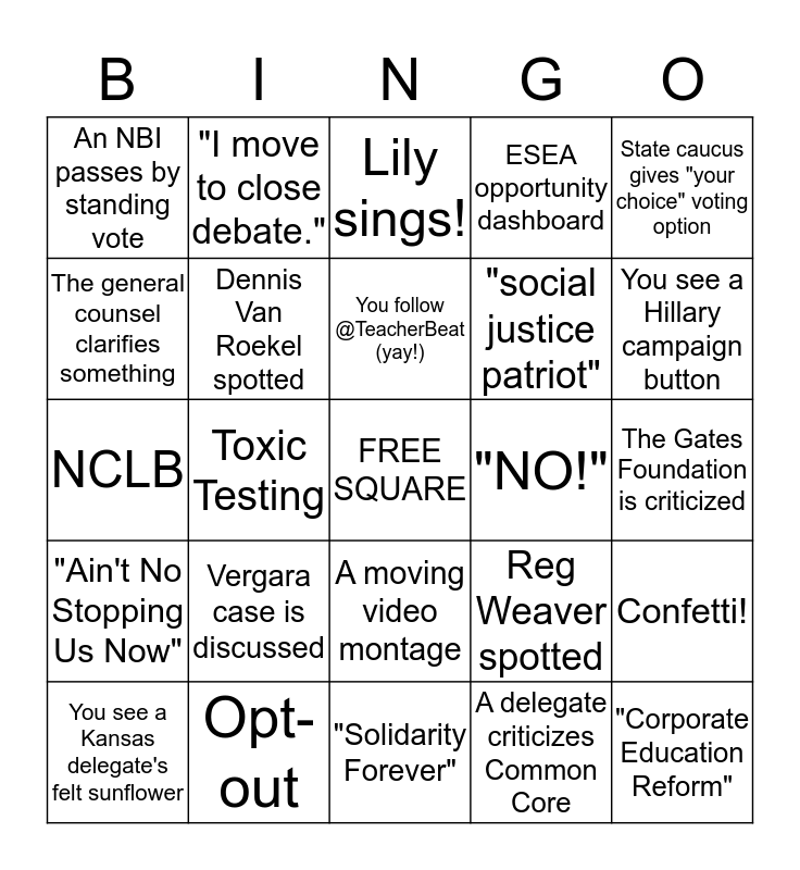 NEA RA BINGO! Brought to you by Education Week Bingo Card