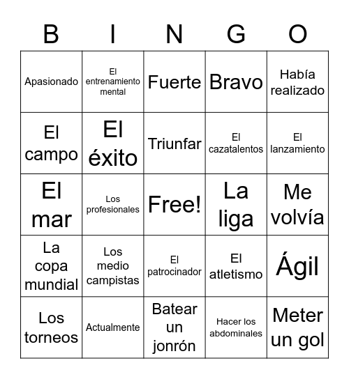 Triángulo Cap. 6 los deportes Bingo Card