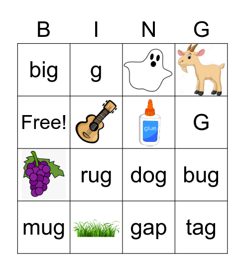 Kindergarten G Bingo Card