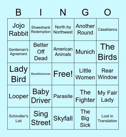 Landon's Movie Bingo Card