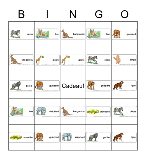 Les animaux du zoo Bingo Card
