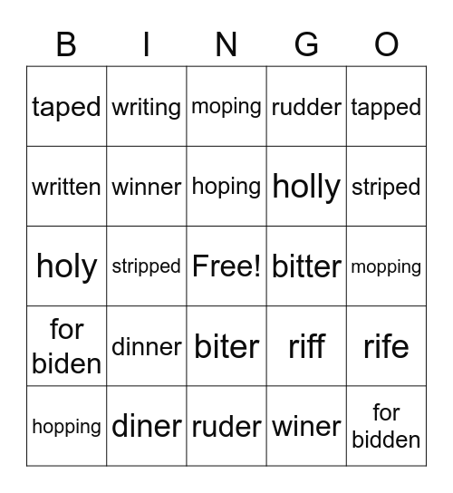 Double Consonant Pronunciation/Spelling Bingo Card