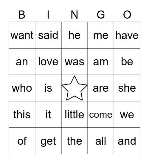1G Kinder Power Words Bingo Card