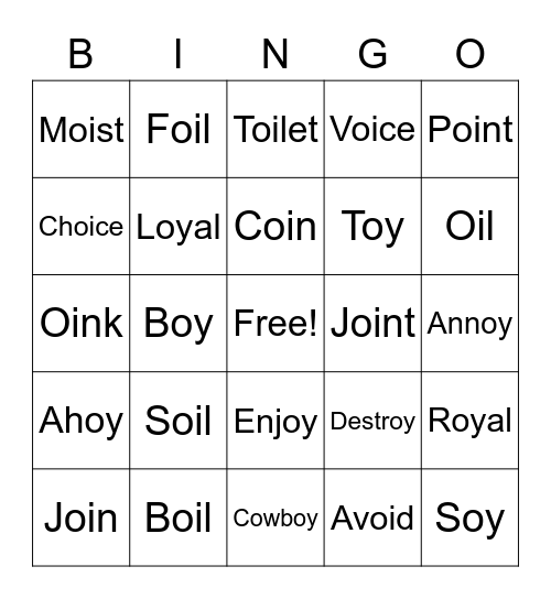 -OI & -OY Word BINGO Card