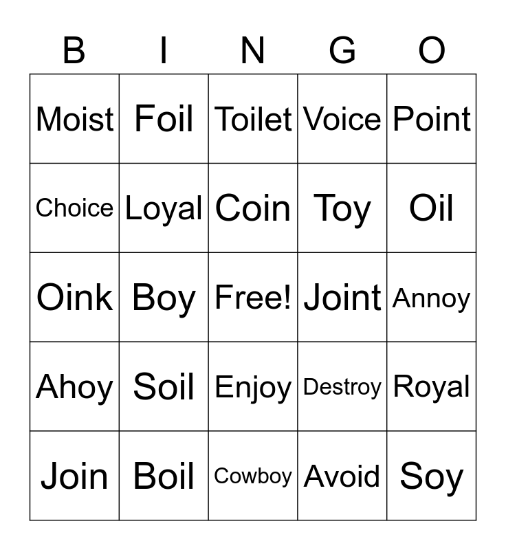 -OI & -OY Word BINGO Card