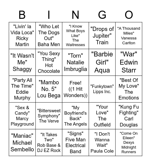 One Hit Wonders Bingo Card