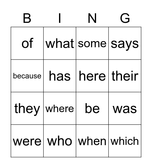 Tricky Word Bingo! Bingo Card