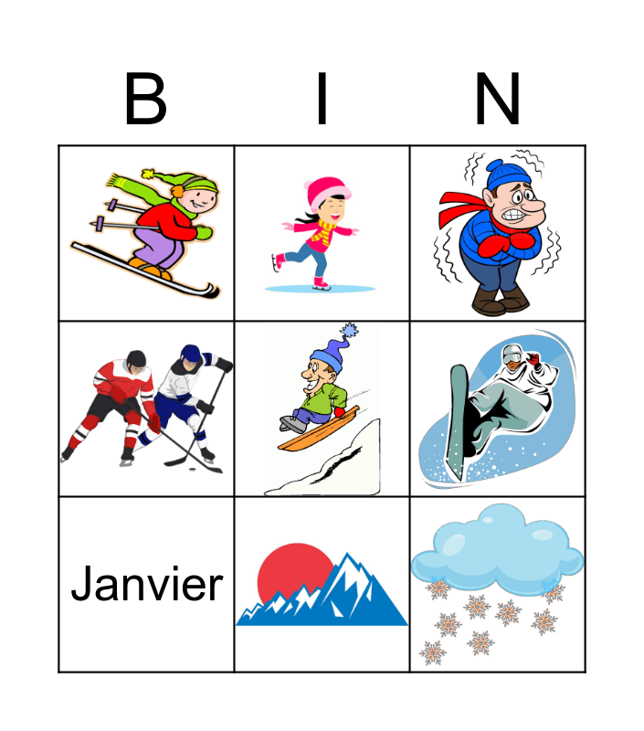 Les SPORTS D'hiver Bingo Card