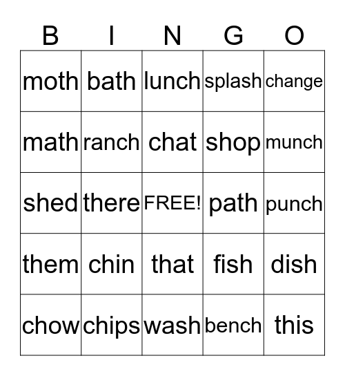 Consonant Digraphs Bingo Card