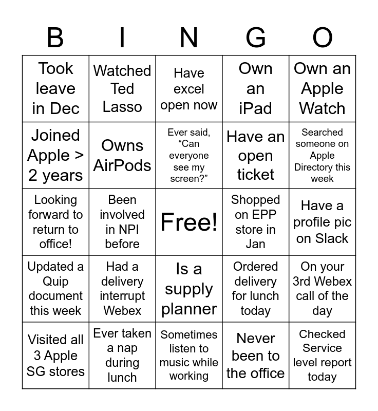 RFO BINGO Card