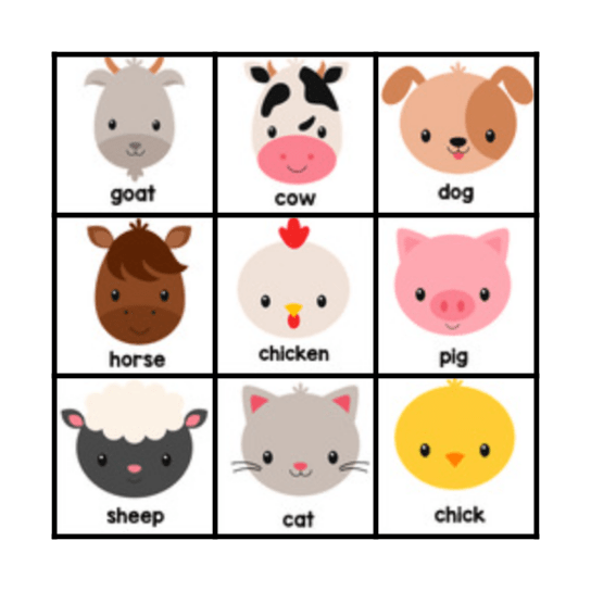 Farm Animals Bingo Card