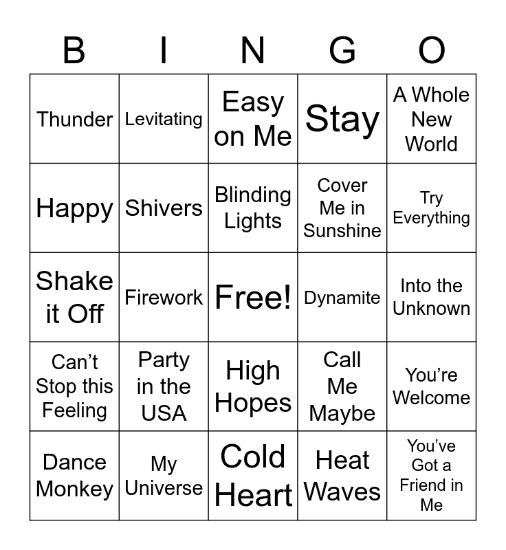 January Bingo Room 1 Bingo Card