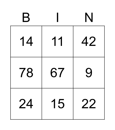 Order of Operations Bingo Card