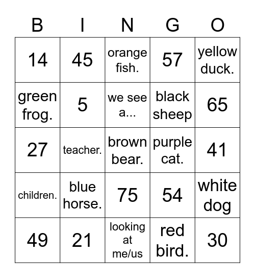 Brown Bear Brown Bear What Do You See? Bingo Card