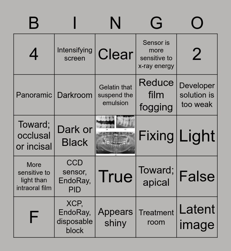 Dental Imaging,Dental Film,& Processing Radiographs Bingo Card