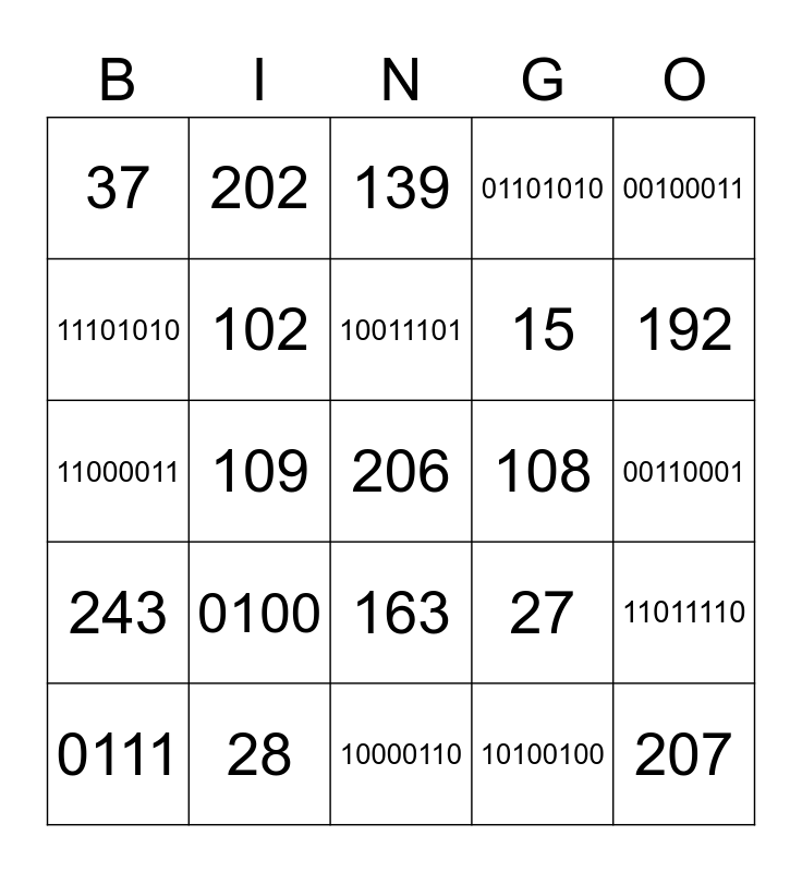 Binary Bingo Card