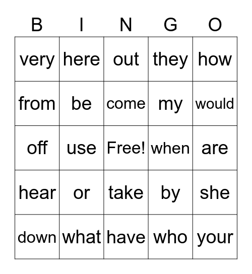 Red Word Bingo Card