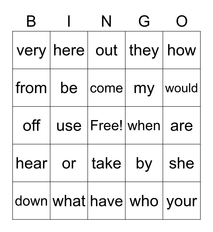 Red Word Bingo Card