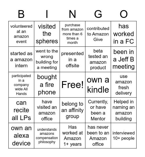 Amazon Bingo Card Amazon Bingo Card