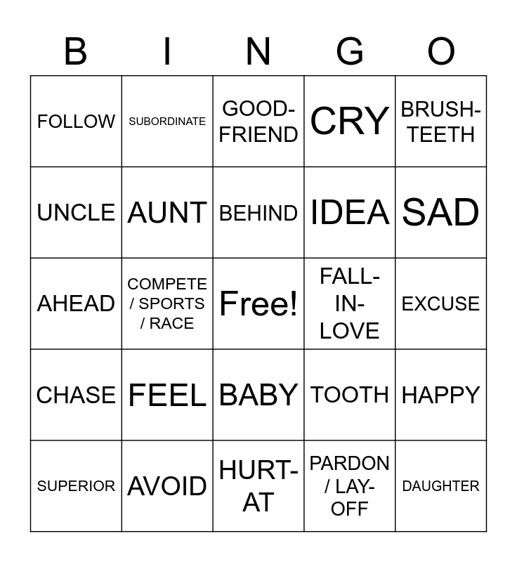 Chapter 4 Vocab Bingo Card