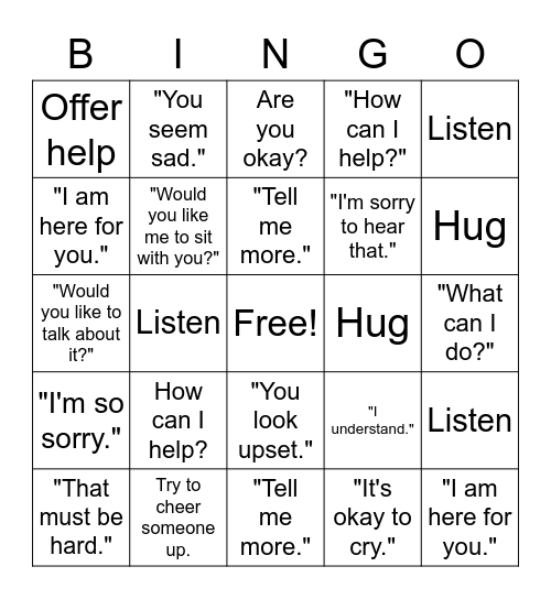 Empathetic Elephant Responses Bingo Card