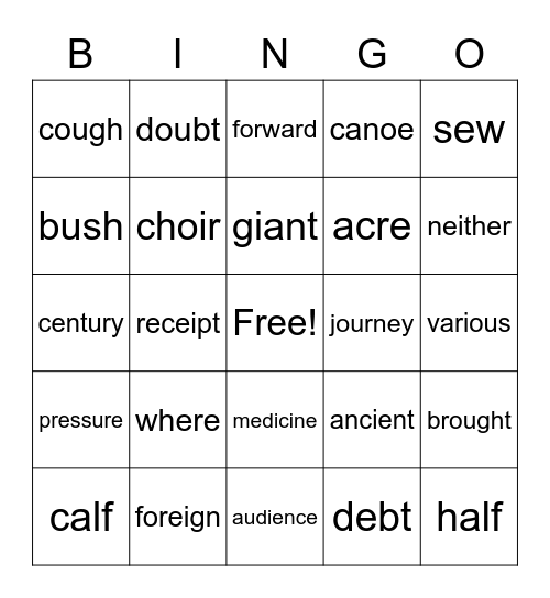 Red Word BINGO Card