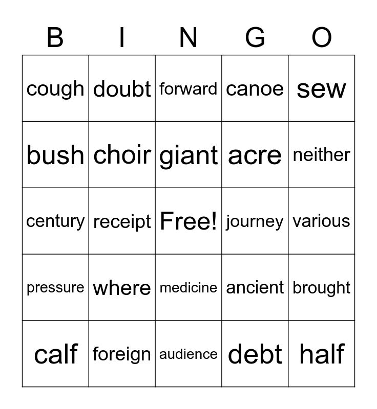 Red Word BINGO Card