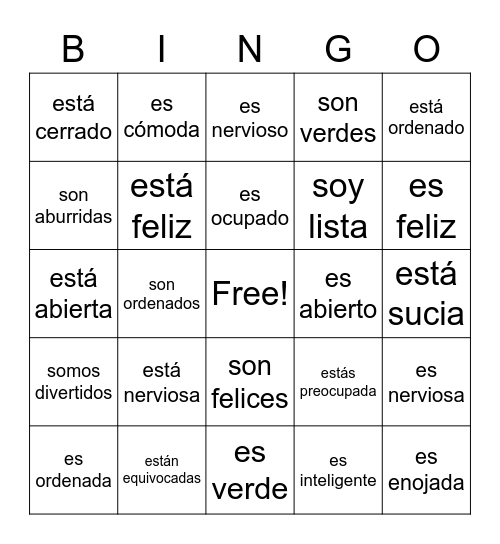 ser/estar Bingo Card