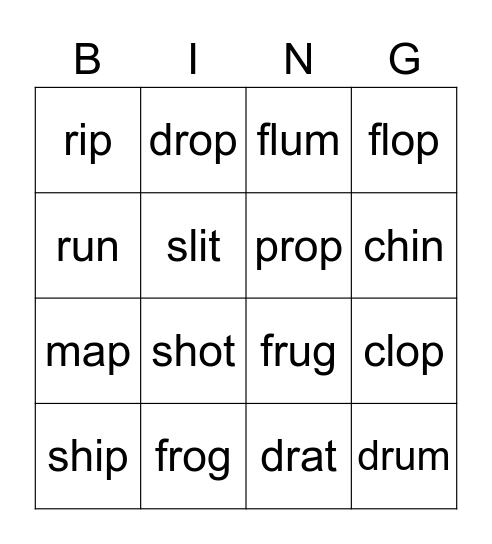 Closed Syllable- BINGO! Bingo Card