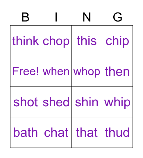 Consonant Digraphs BINGO Card